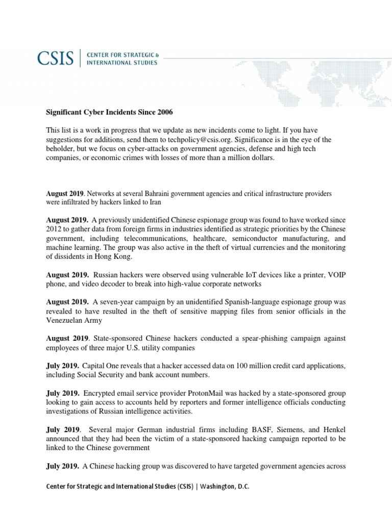 Significant Cyber Events List PDF | PDF | Cyberwarfare | Security