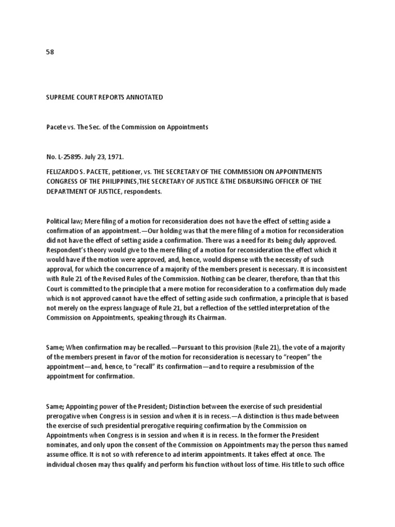 42 - P6 - 3 - c1 Pacete v. Comm. On Appointments, 40 SCRA 58 (1971 ...