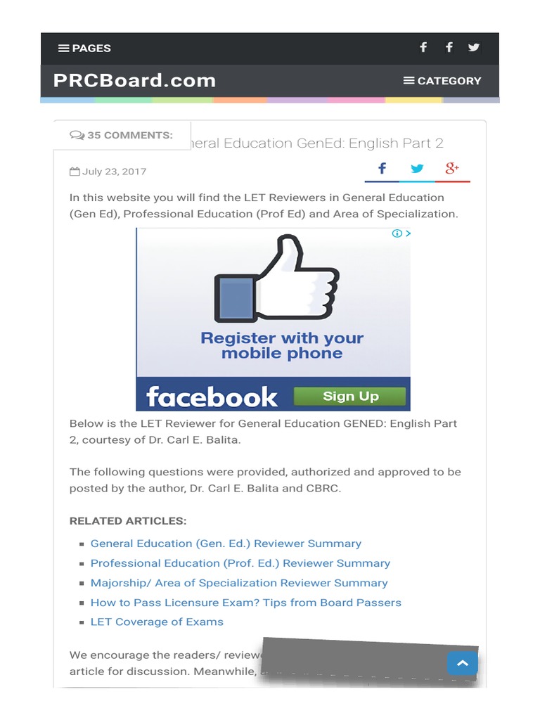 LET Reviewer General Education GenEd English Part 2.html PDF | PDF ...