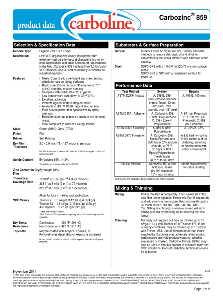 Carbozinc Data Sheet | PDF | Epoxy | Ventilation (Architecture)