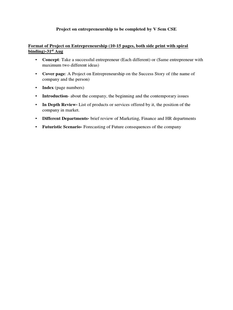 Format of Project On Entrepreneurship | PDF | Career & Growth | Business