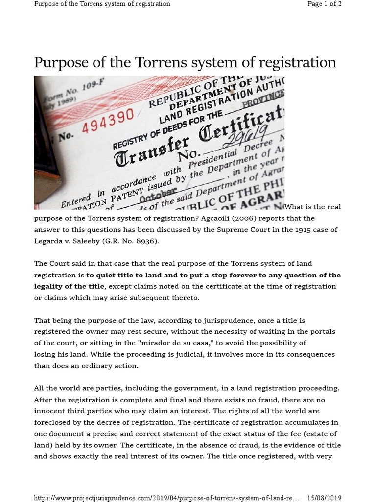 Purpose of the Torrens System Explained | PDF | Government | Justice