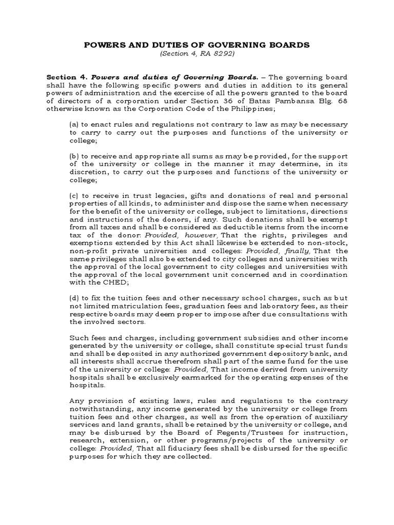 Powers and Duties of Governing Boards | PDF | University | Board Of ...
