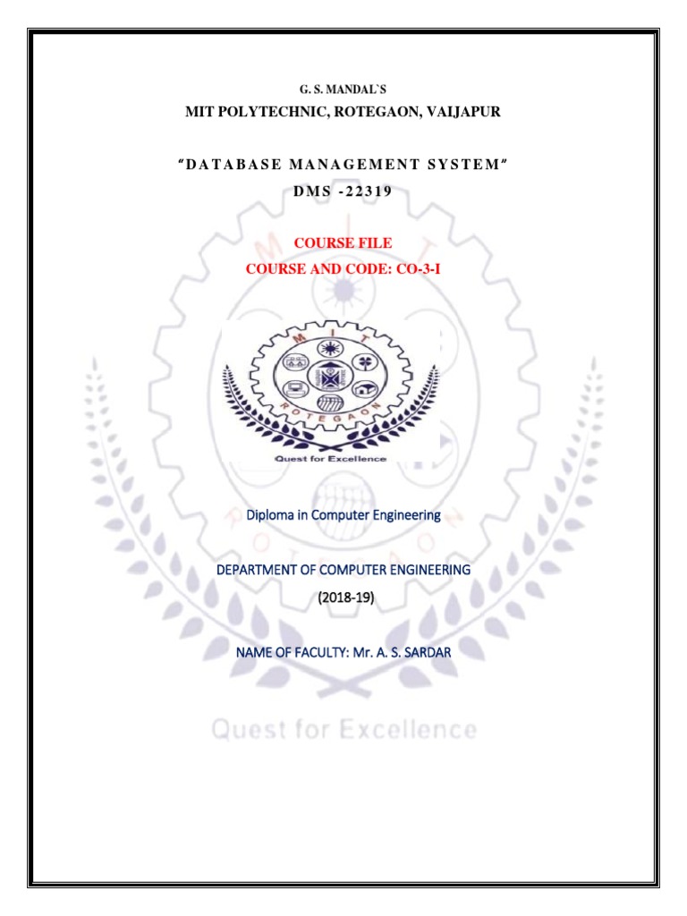 "Database Management System": Mit Polytechnic, Rotegaon, Vaijapur | PDF ...