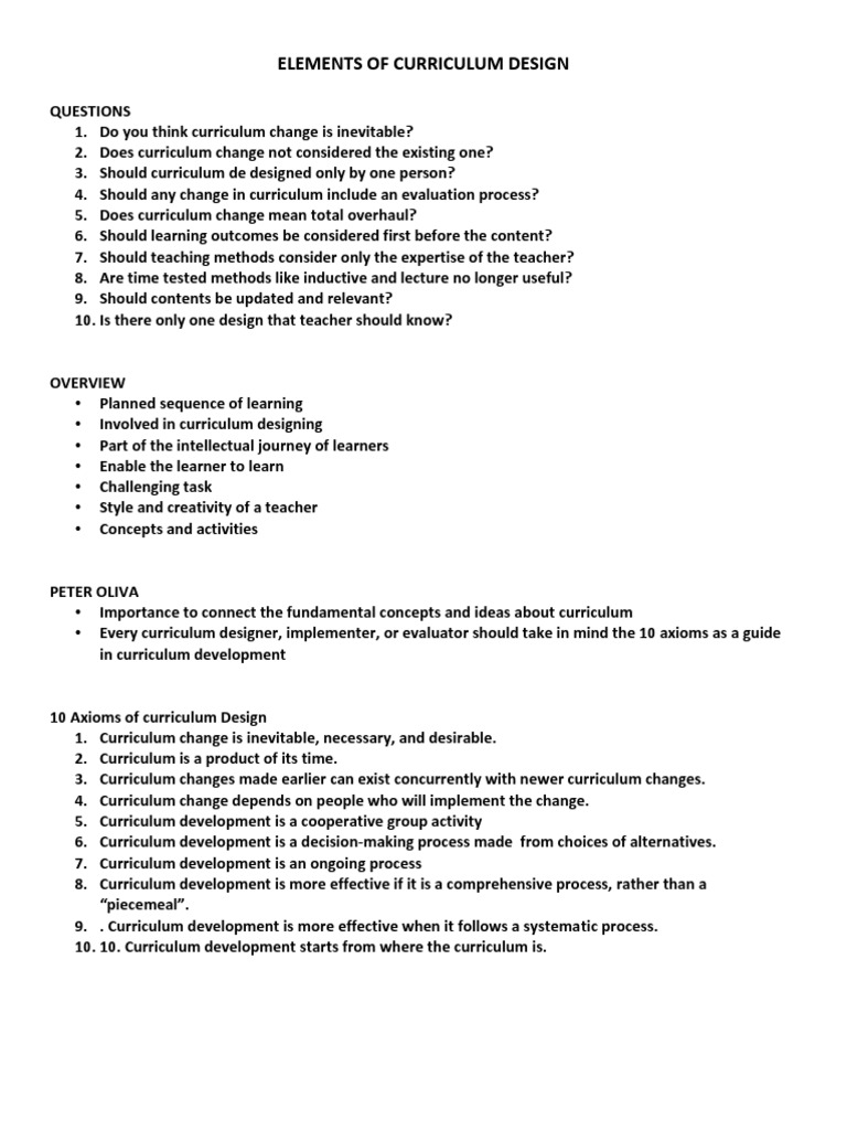 Key Elements of Curriculum Design | PDF | Curriculum | Attitude ...