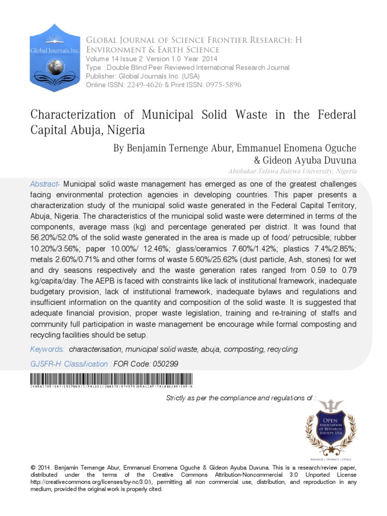 1 Characterization of Municipal Solid | PDF | Municipal Solid Waste | Waste