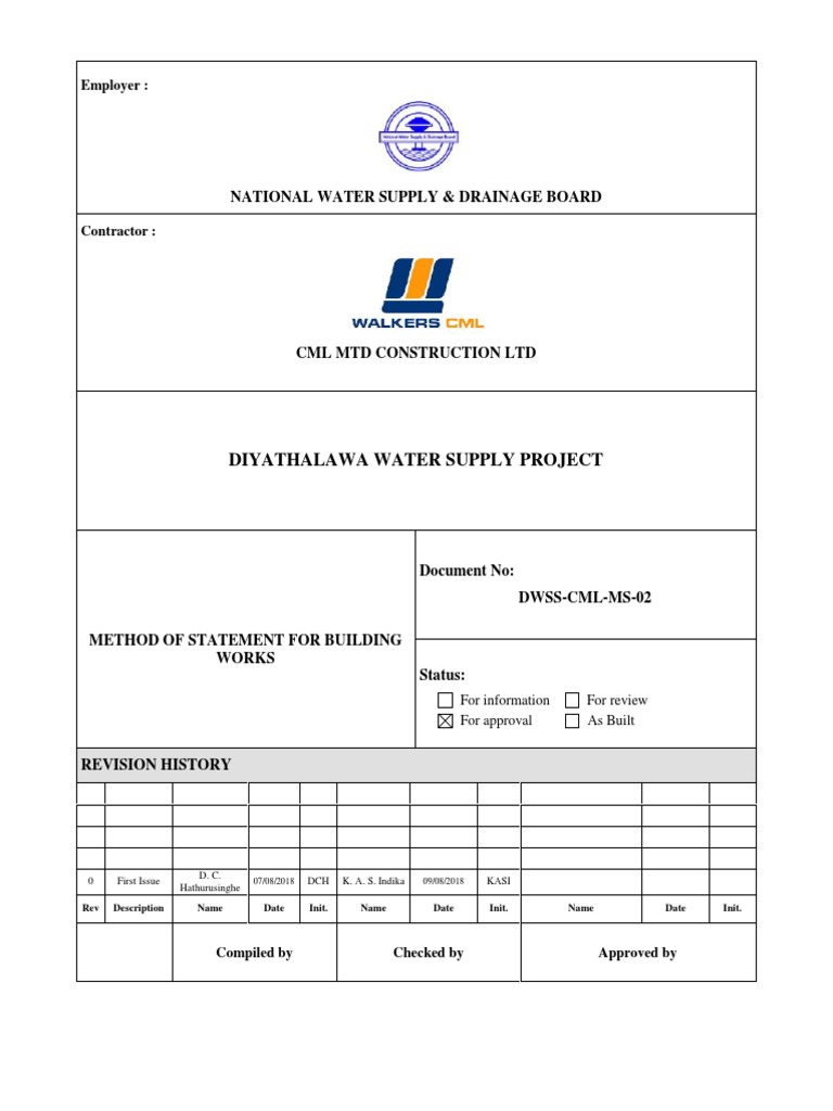 Diyathalawa Water Supply Project Method Statement | PDF | Concrete ...