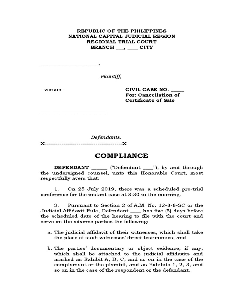 Sample Compliance | Download Free PDF | Affidavit | Courts