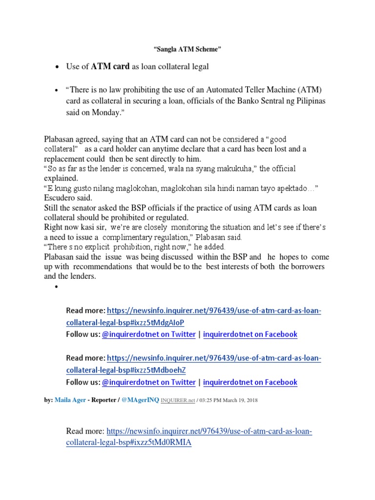 Sangla ATM Scheme | PDF | Automated Teller Machine | Loans