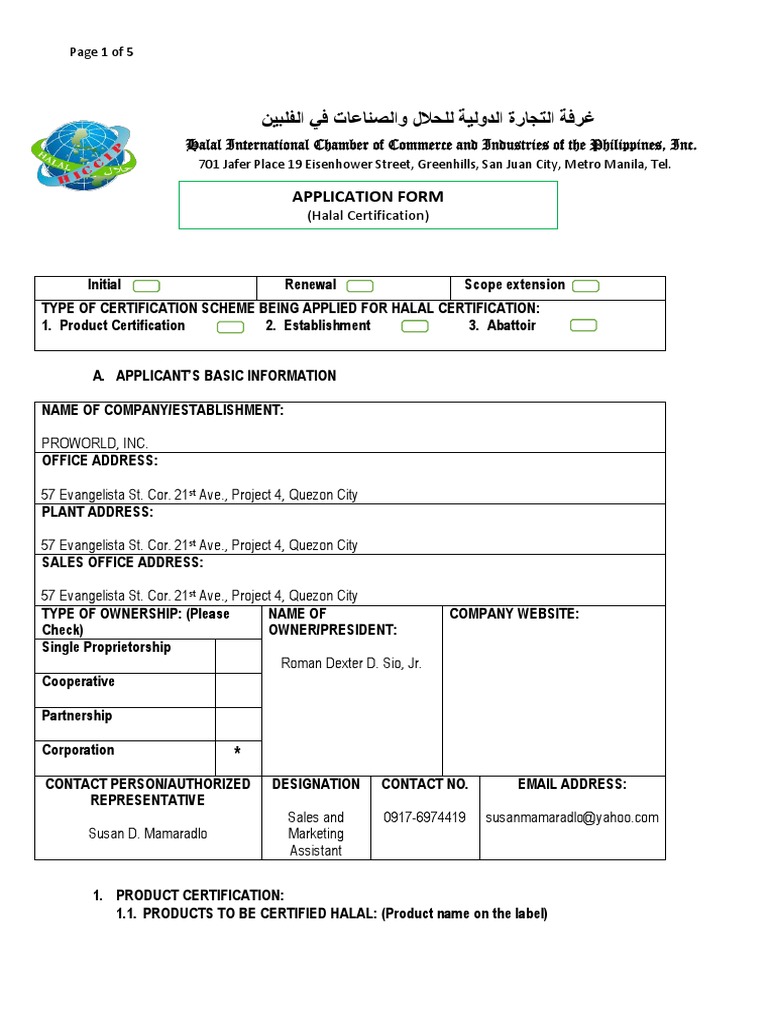 APPLICATION FORM for HALAL CERTIFICATION.docx | Food And Drink | Food ...