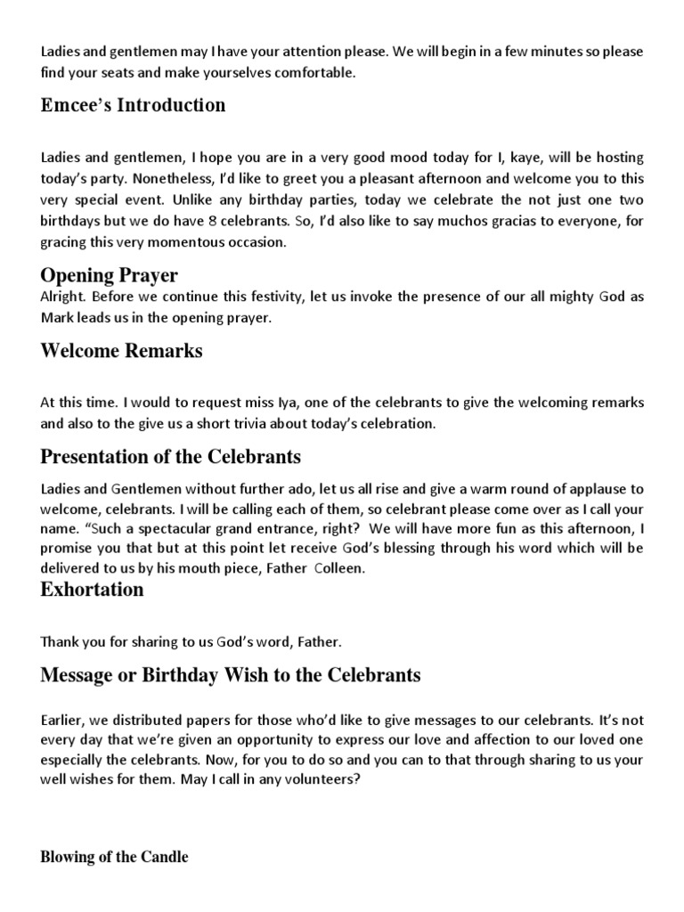 Emcee's Introduction: Blowing of The Candle | PDF | Birthdays