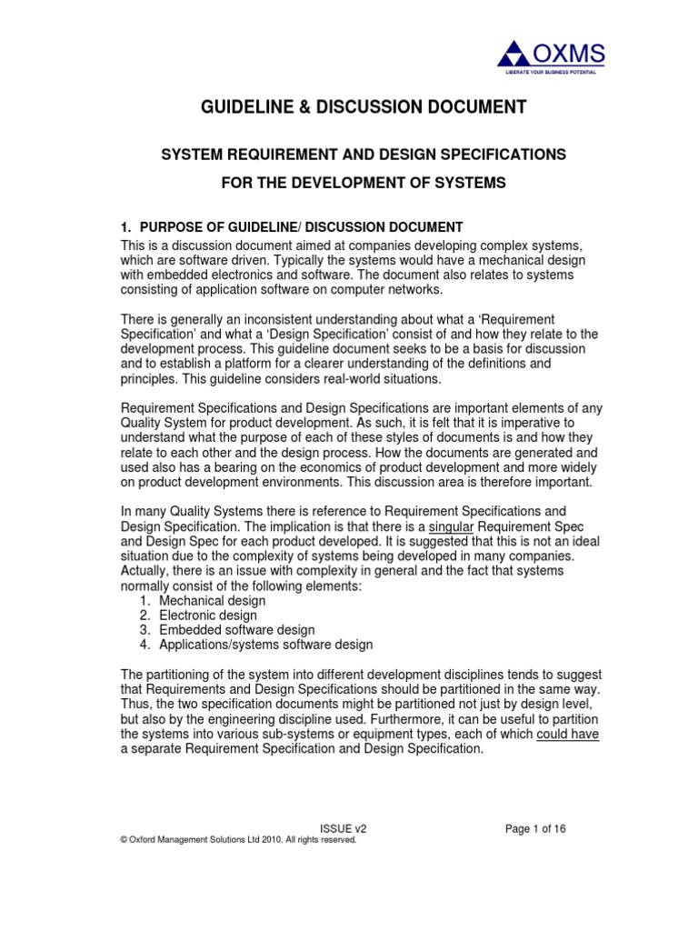 System Requirements and Design Specification Guideline v2 | PDF ...