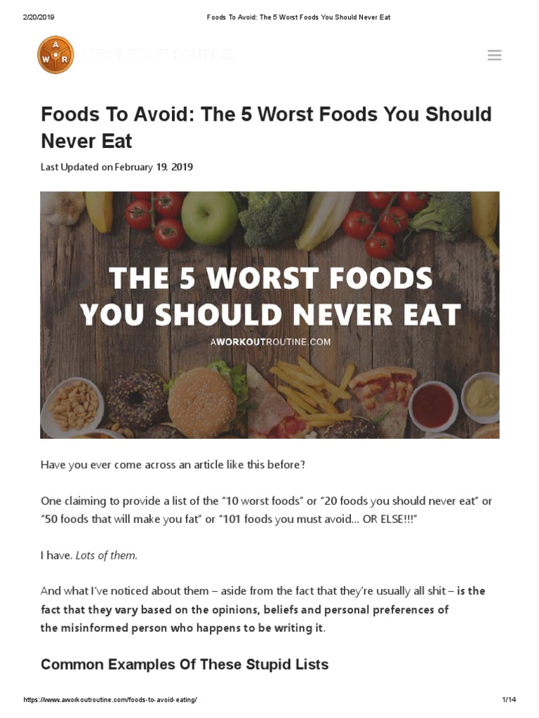 Foods To Avoid: The 5 Worst Foods You Should Never Eat: Common Examples ...