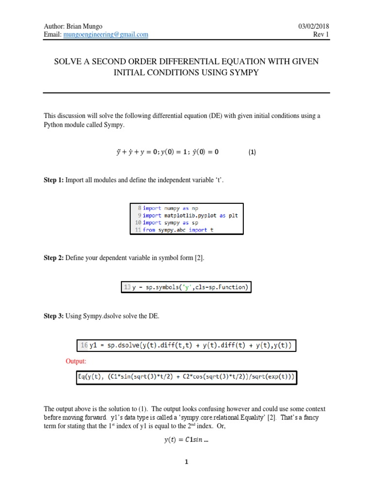 Sympy Ode Example 12 | PDF | Ordinary Differential Equation | Initial ...