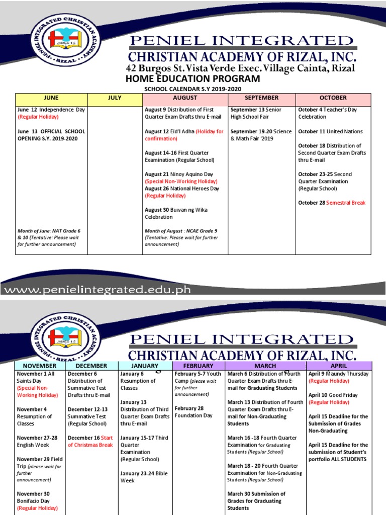 School Calendar 2019 2020 Homeschool | PDF | Academic Term | Observances