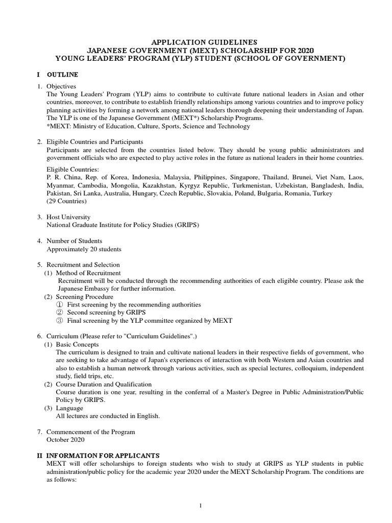 Application Guidelines Japanese Government (Mext) Scholarship For 2020 ...