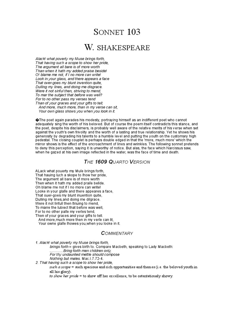Shakespeare Sonnet 103 | PDF | British Poetry | Stanzaic Form
