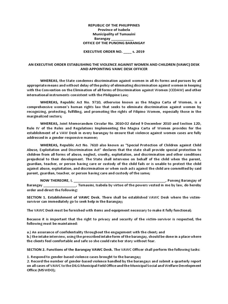 EO On VAW Desk | PDF | Convention On The Elimination Of All Forms Of ...