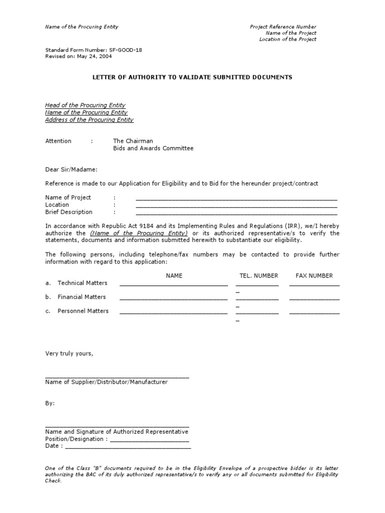 Letter of Authority To Validate Submitted Documents | PDF | Government ...
