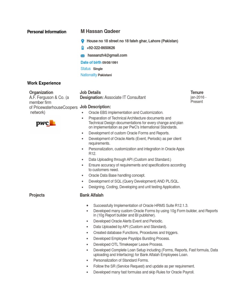M Hassan Qadeer Personal Information Pdf Oracle Database Application Programming Interface