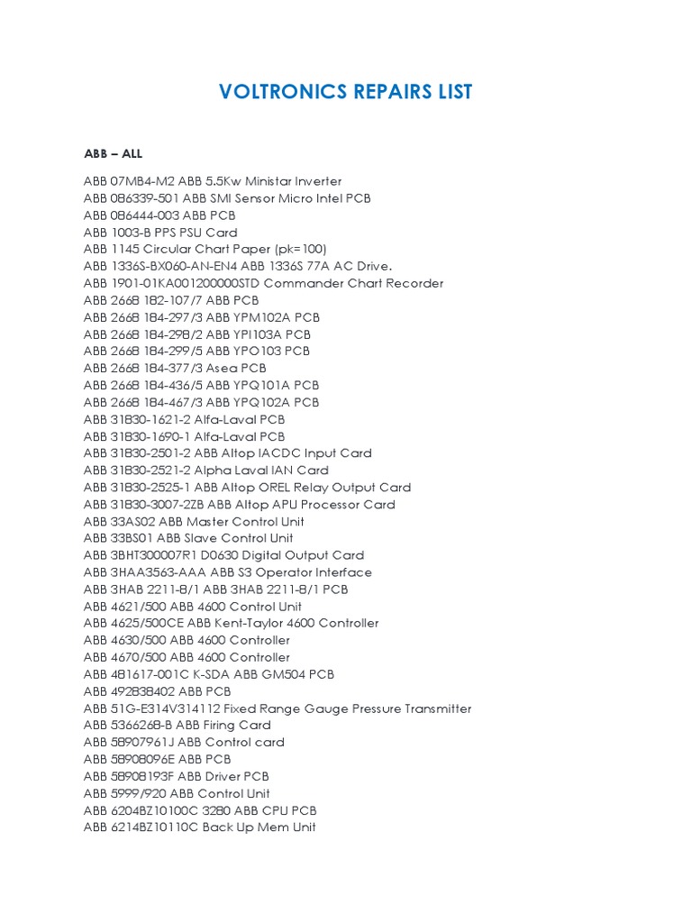 Repairs List | PDF | Programmable Logic Controller | Power Supply