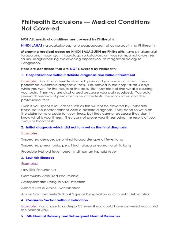NOT ALL Medical Conditions Are Covered by Philhealth | PDF | Emergency ...