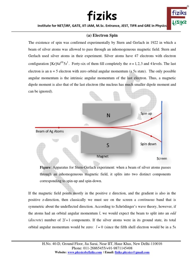 (A) Electron Spin | PDF | Spin (Physics) | Electron