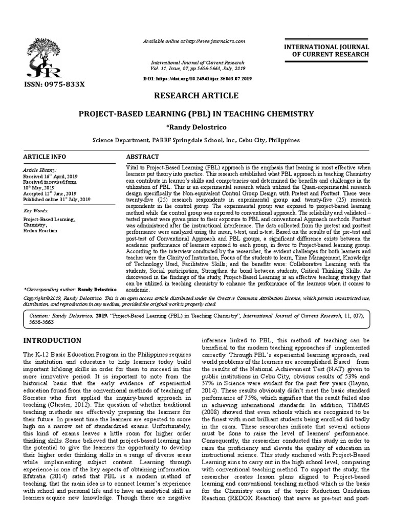 Project-Based Learning (PBL) in Teaching Chemistry | PDF | Project ...