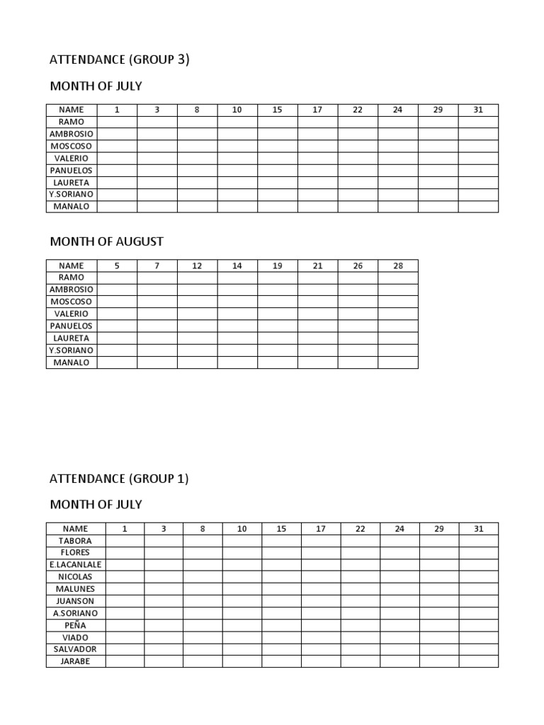 Attendance (Group Month of July | PDF