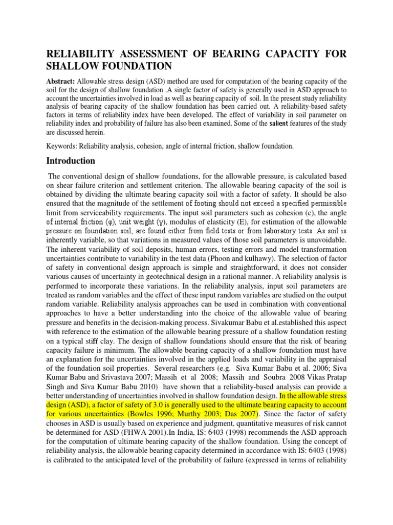 Reliability Assessment of Bearing Capacity | PDF | Correlation And Dependence | Reliability ...