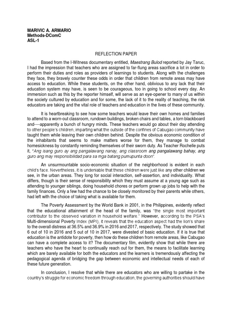 Reflection Paper | PDF | Poverty | Poverty & Homelessness