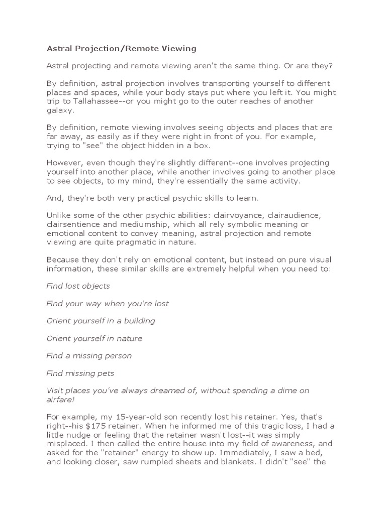 Astral Projection/Remote Viewing | PDF | Clairvoyance | Astral Projection