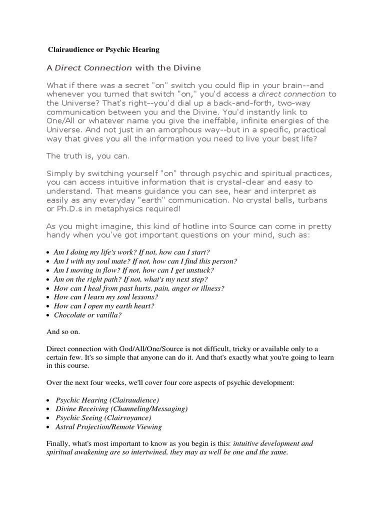 Unlock Clairaudience: Psychic Hearing Guide | PDF | Clairvoyance ...