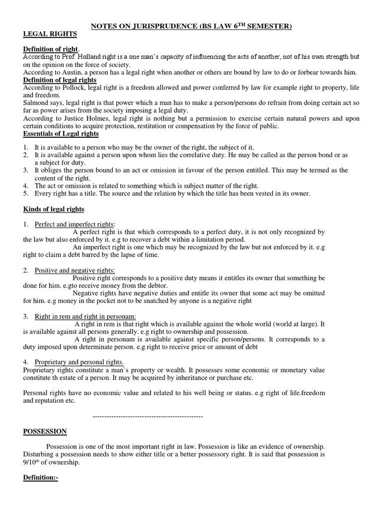 Jurisprudence Notes | PDF | Ownership | Concurrent Estate