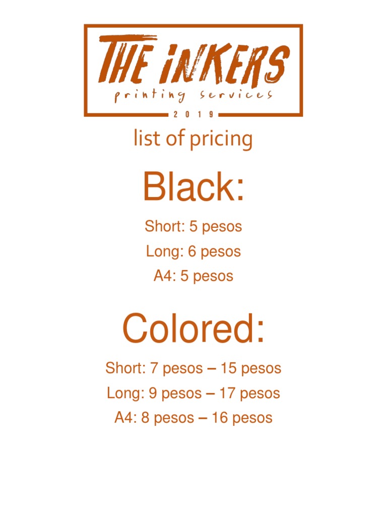 Document Printing and Service Prices | PDF