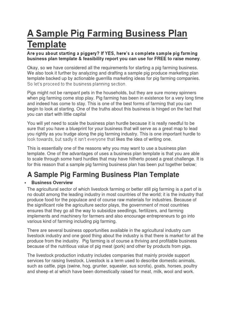 A Sample Pig Farming Business Plan Template | PDF | Livestock | Farms