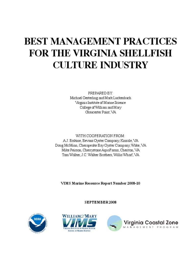 Best Management Practices For The Virginia Shellfish Culture Industry ...