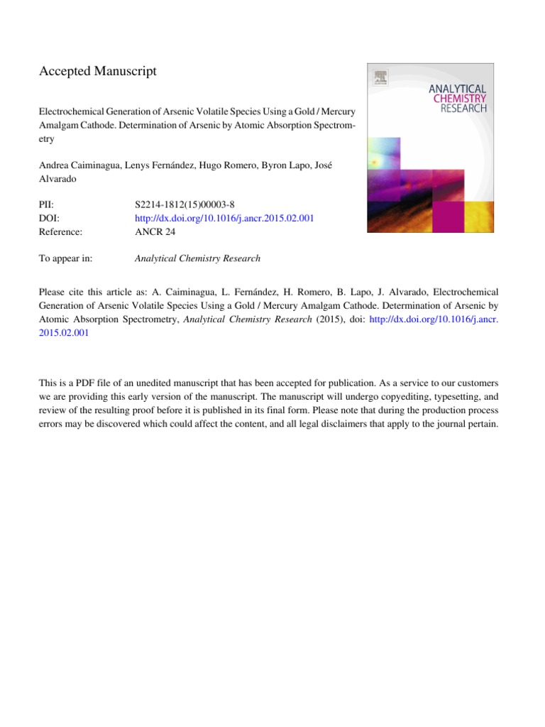 Electrochemical Arsenic Detection Method | PDF | Atomic Absorption ...