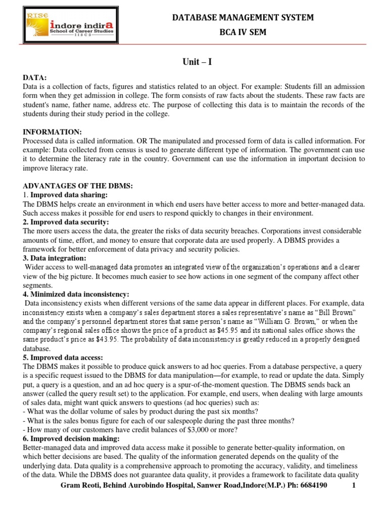 BCA IV Sem Database Management System | PDF | Databases | Conceptual Model BCA IV Sem Database Management System | PDF | Databases | Conceptual Model