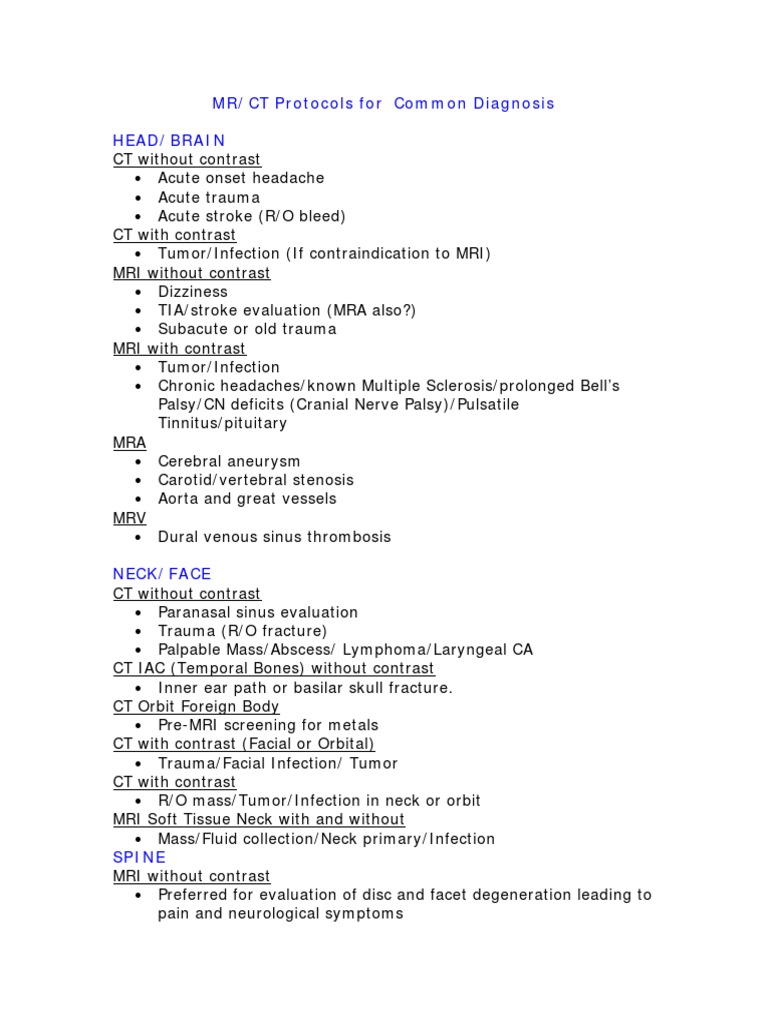 Mri CT Ordering Guide | PDF | Magnetic Resonance Imaging | Ct Scan