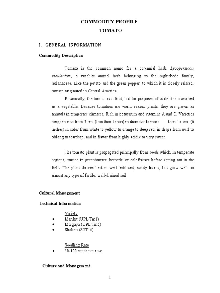 Commodity Profile of Tomato Region I PDF | PDF | Leaf | Mulch