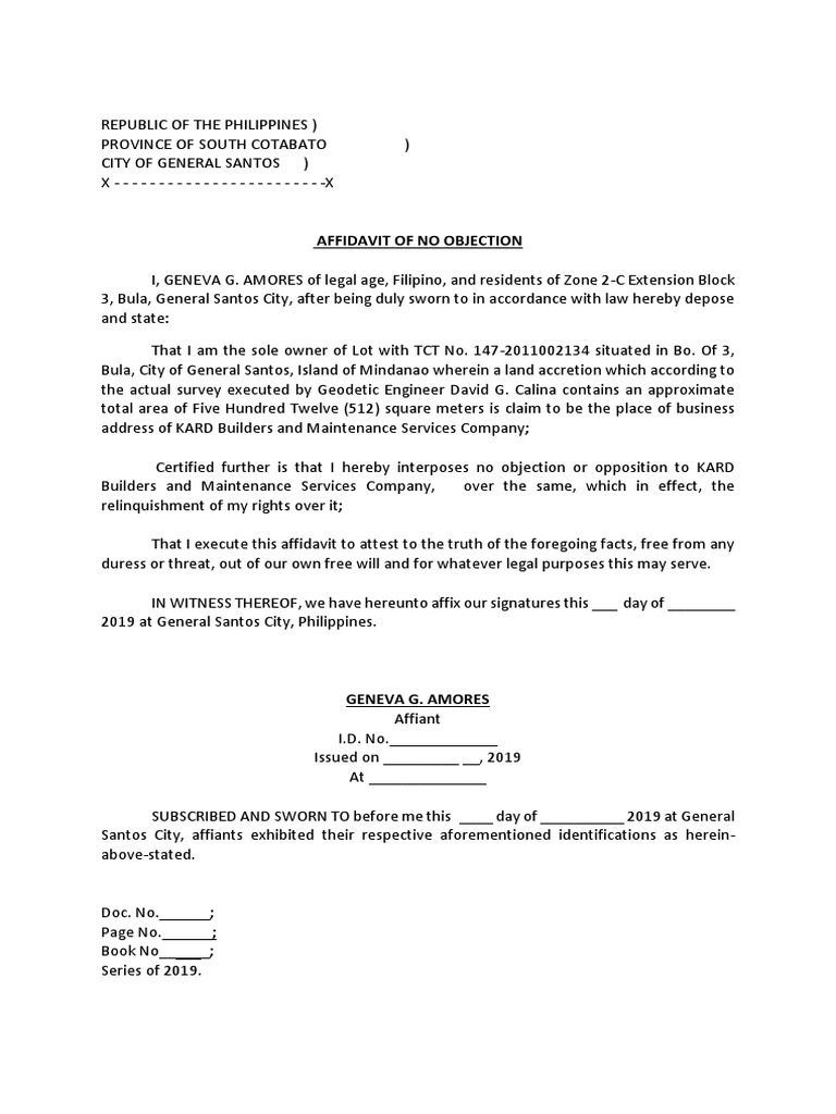 Affidavit of No Objection-Tenant | PDF