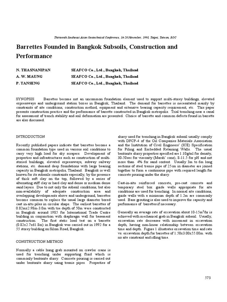 Barrettes Construction in Soft Clay PDF | PDF | Deep Foundation | Concrete