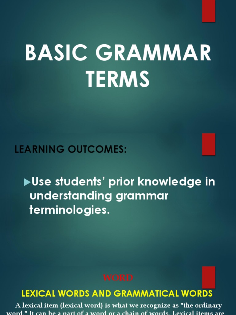 Basic Grammar Terms: An Introduction to Lexical Words, Grammatical ...