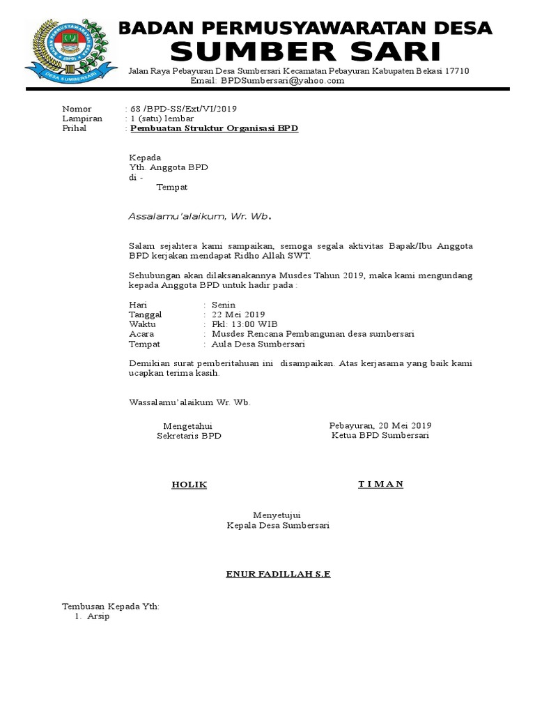 Surat Undangan Rapat BPD | PDF