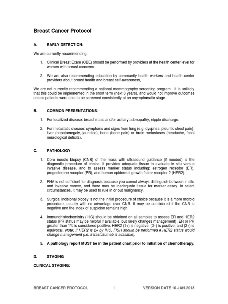 Breast Cancer Protocol (Version Date 10-JAN-2018) | PDF | Breast Cancer ...
