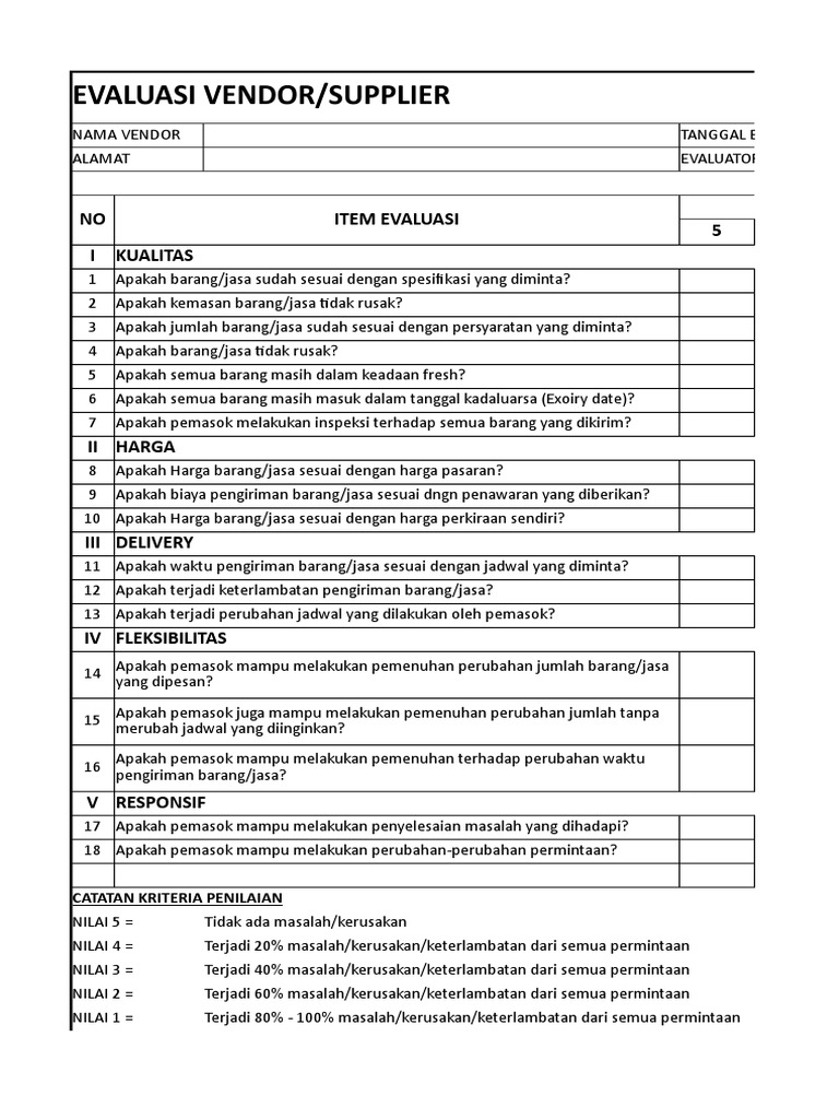 Evaluasi Supplier | PDF | Bisnis | Pengelolaan Keuangan & Uang