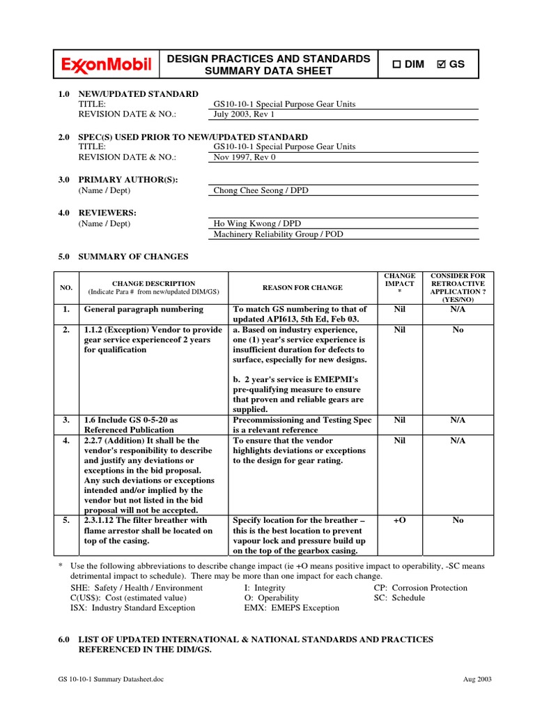 Design Practices and Standards Summary Data Sheet: Dim Gs | PDF | Business