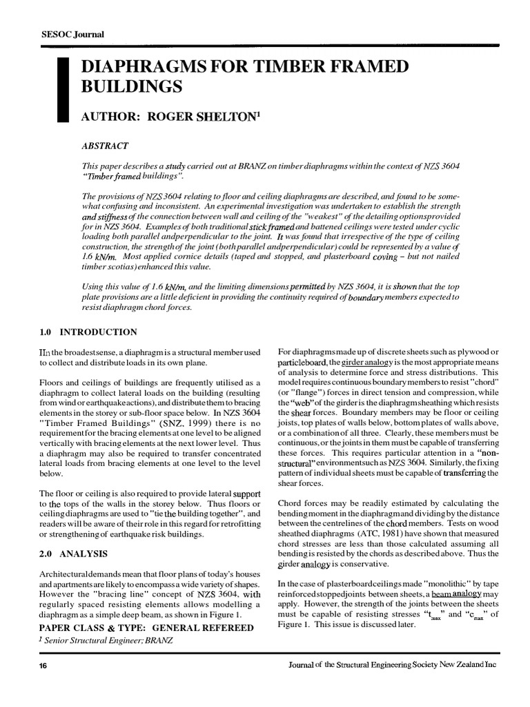 Timber Ceiling Diaphragms in NZS 3604 | PDF | Truss | Framing ...