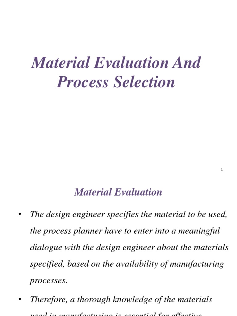 Material Evaluation and Process Selection | Download Free PDF ...